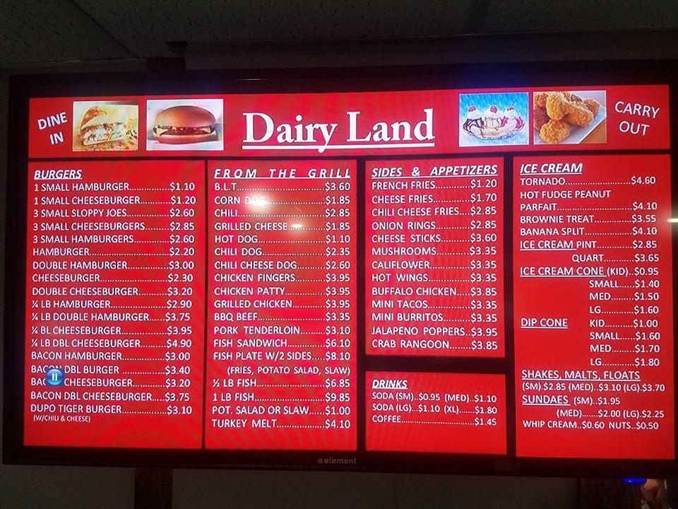 Menu at Dairy Land restaurant, Dupo