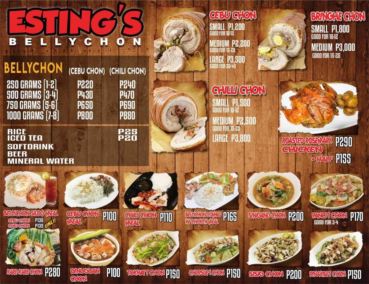 Menu at Esting's Bellychon Dasmarinas Cavite restaurant, Dasmariñas