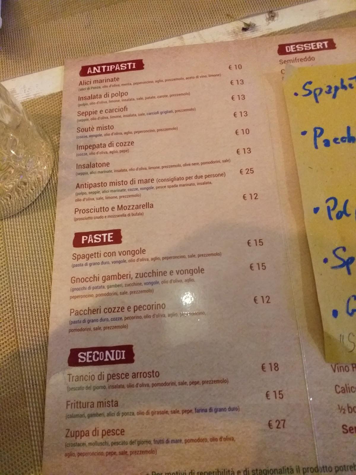 Menu da Il Pizzicotto ristorante, Ponza