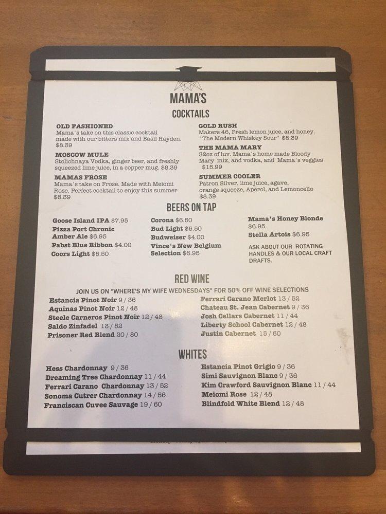 Menu at Mama's on 39 pub & bar, Huntington Beach