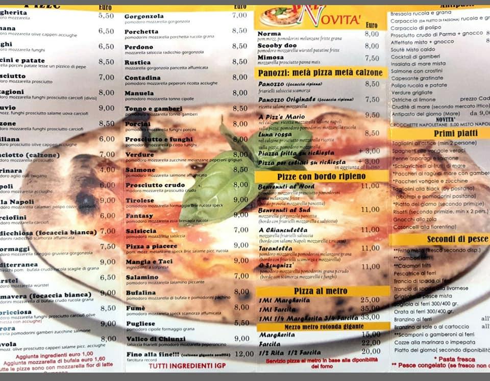 Menu at Vesuvio restaurant, Melegnano