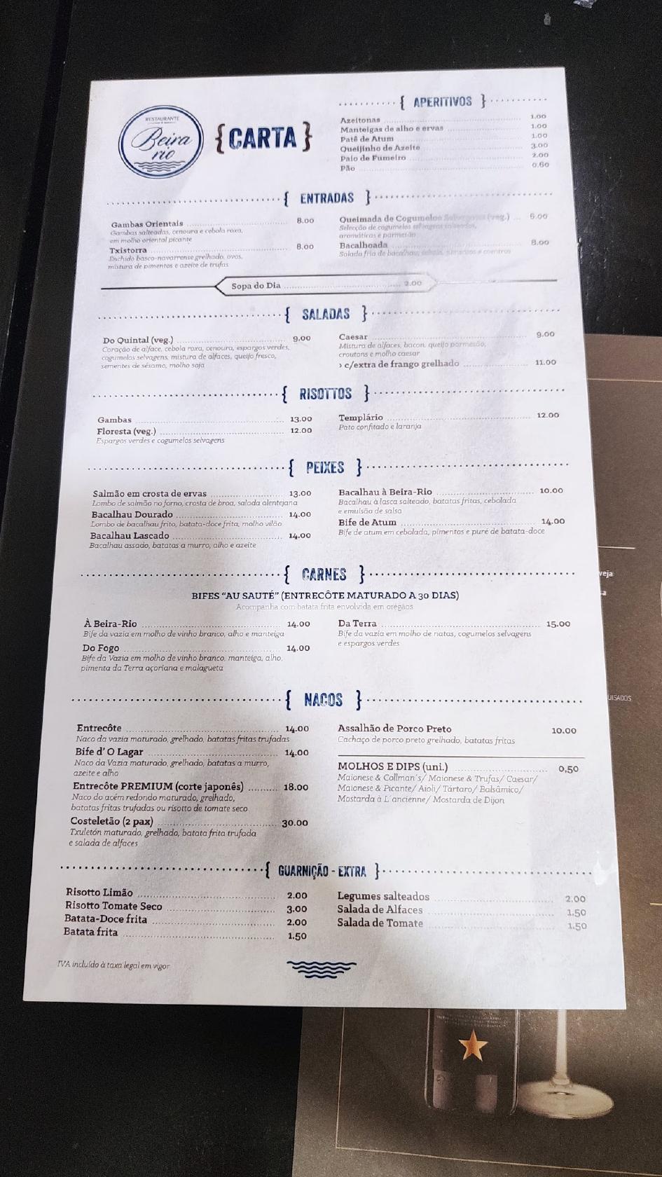 Menu em Beira Rio restaurante, Tomar