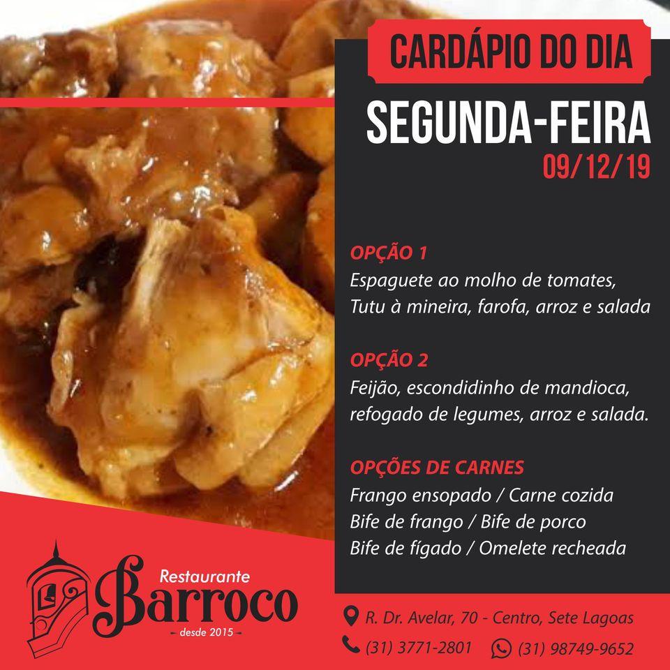 Menu em Restaurante Barroco, Sete Lagoas