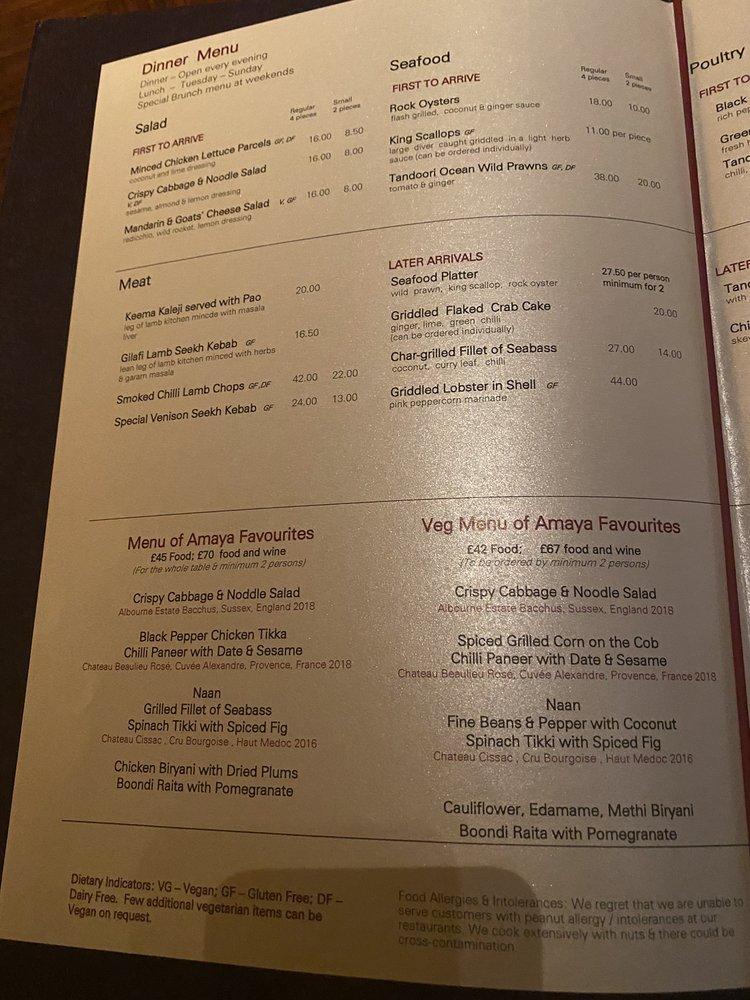 Menu at Amaya Grill and Bar, London