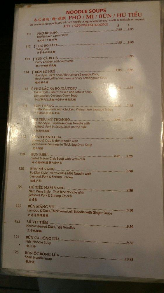 Menu at Bong Lua Vietnamese Restaurant 禾花, Toronto