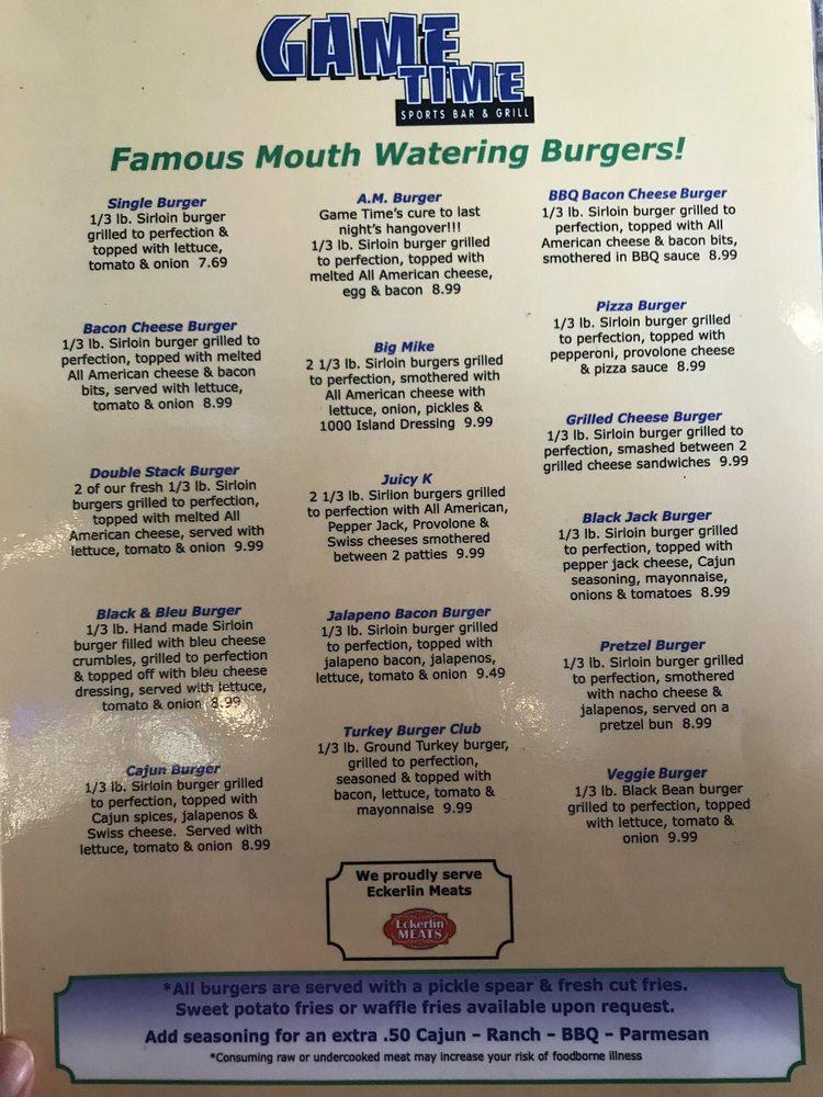 Menu at GAME TIME Sports Bar & Grill, Newport