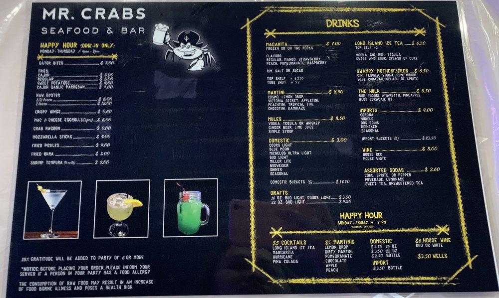 Menu at MR. Crab pub & bar, Grand Prairie