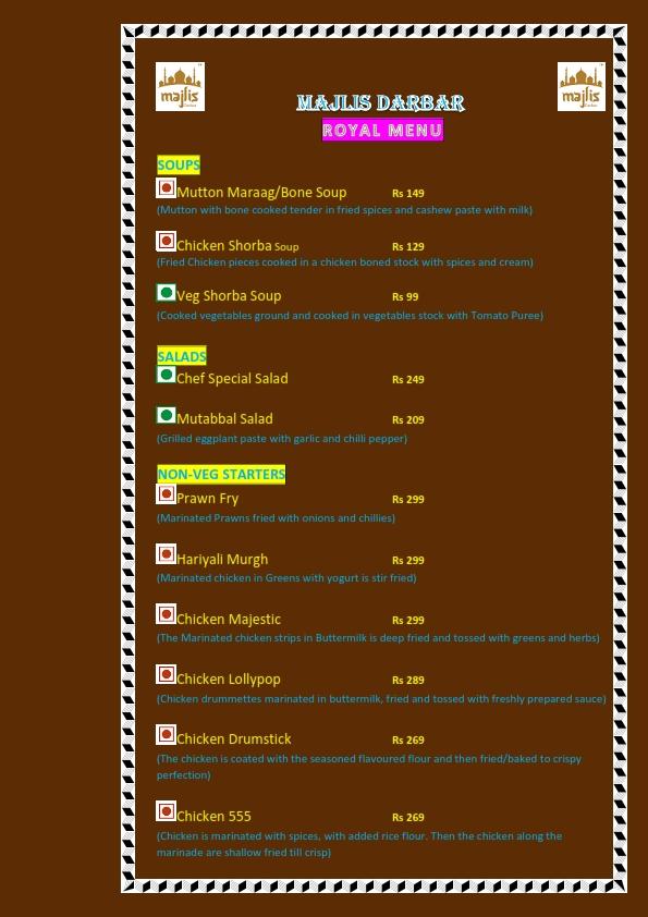 Menu at Majlis Darbar Arabian Cuisine Visakhapatnam, Visakhapatnam