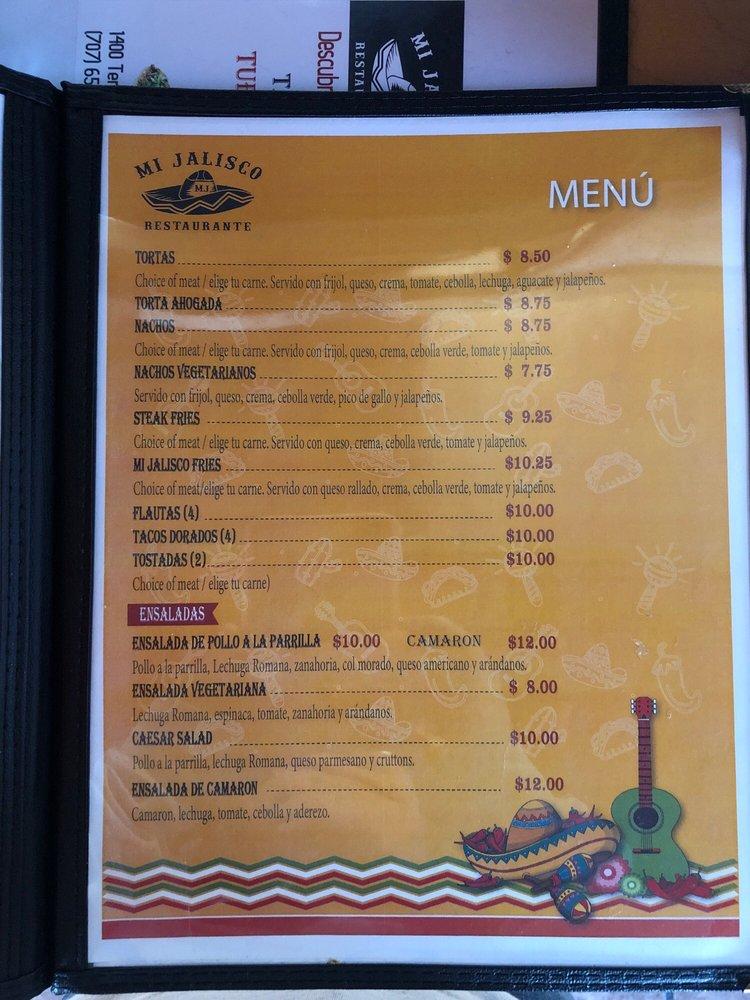 Menu at Mi Jalisco Restaurante, Vallejo
