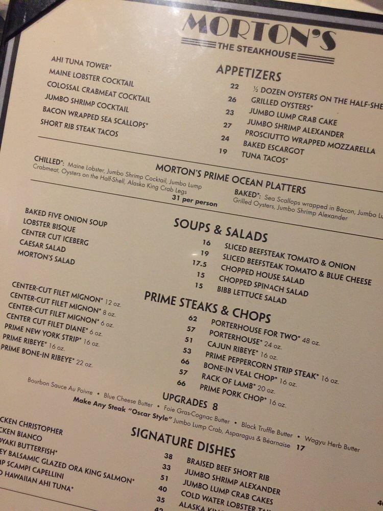 Menu at Morton's The Steakhouse, Honolulu