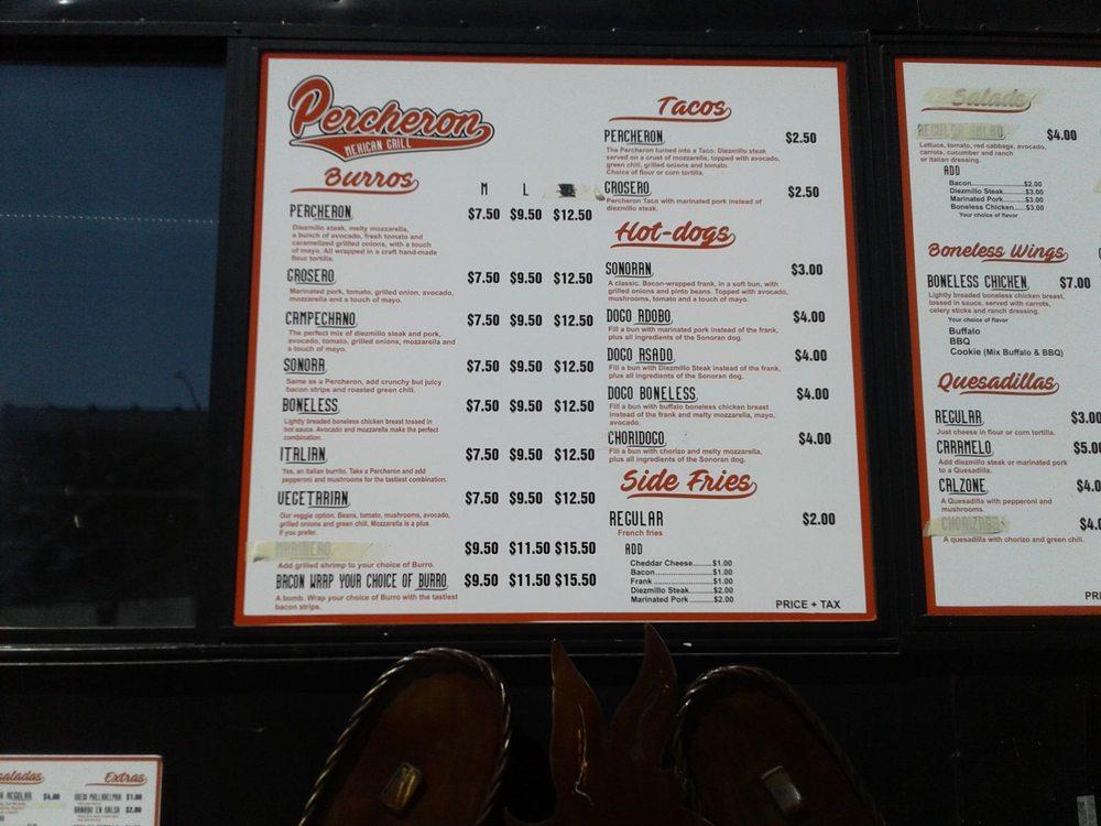 Menu at Percheron Mexican Grill restaurant, Tucson, S 12th Ave