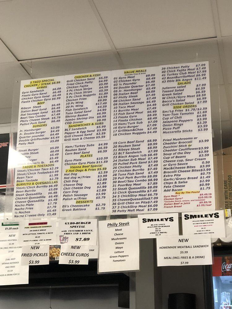 Menu at Smiley's Gyros & Beef fast food, Plainfield
