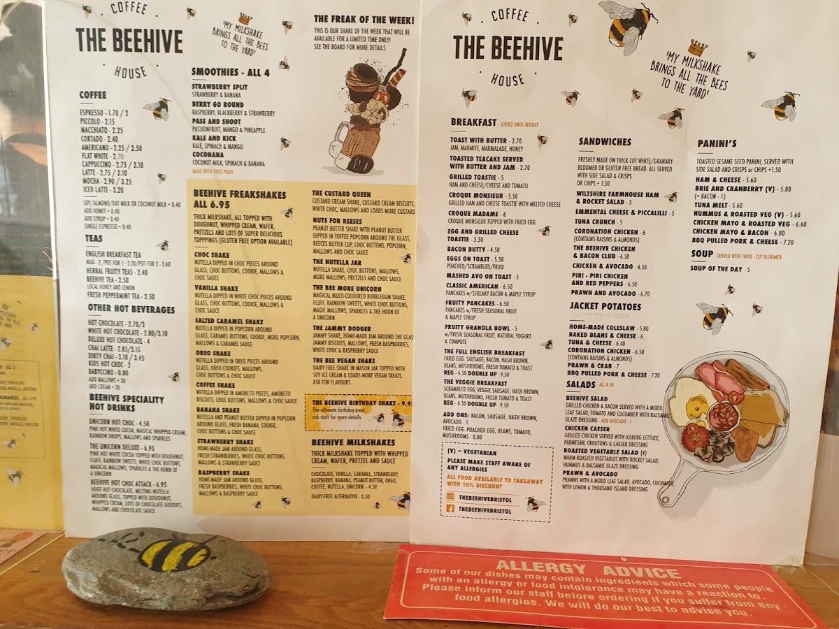 Carta de Beehive Coffee House, Bristol, 14 Badminton Rd