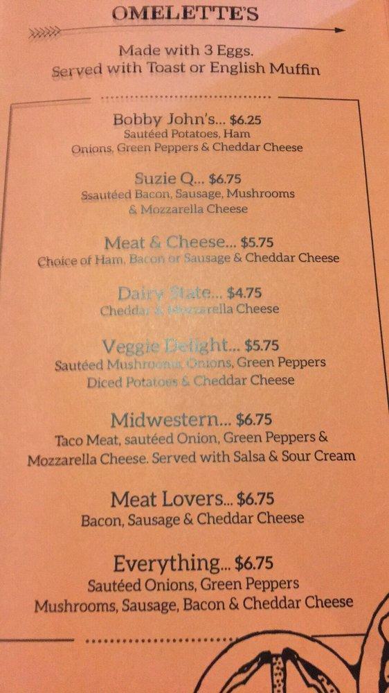 Menu at Bobby John's restaurant, Cashton
