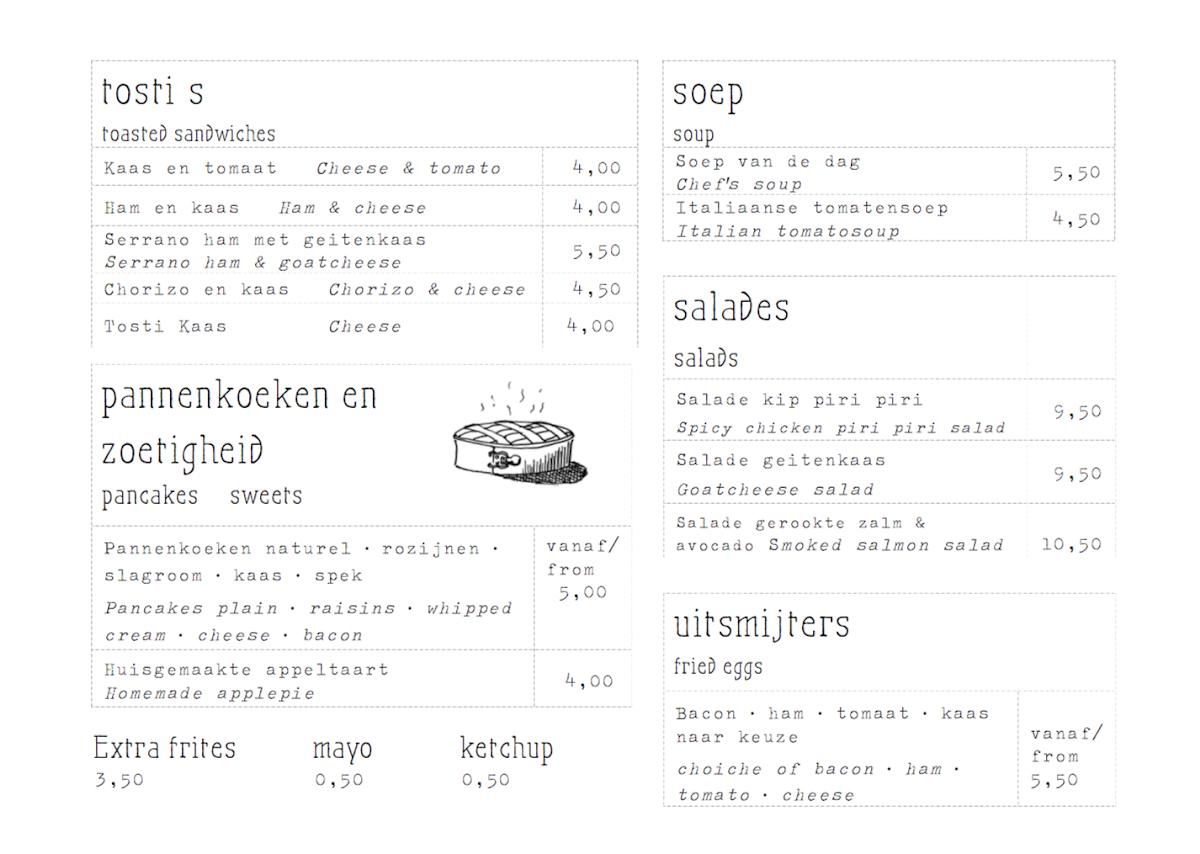 Menu at Brasserie Blazer, Amsterdam, Lijnbaansgracht 190