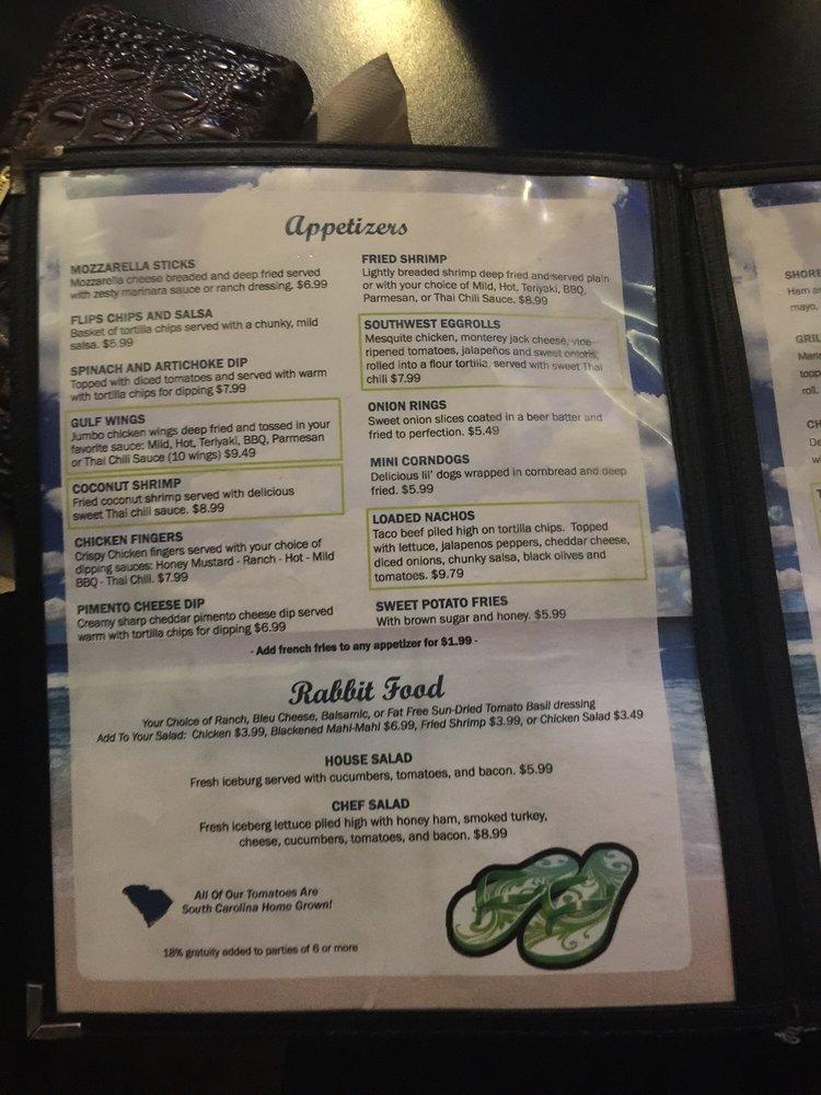 Menu at Flip Flops Bar and Grill, Myrtle Beach