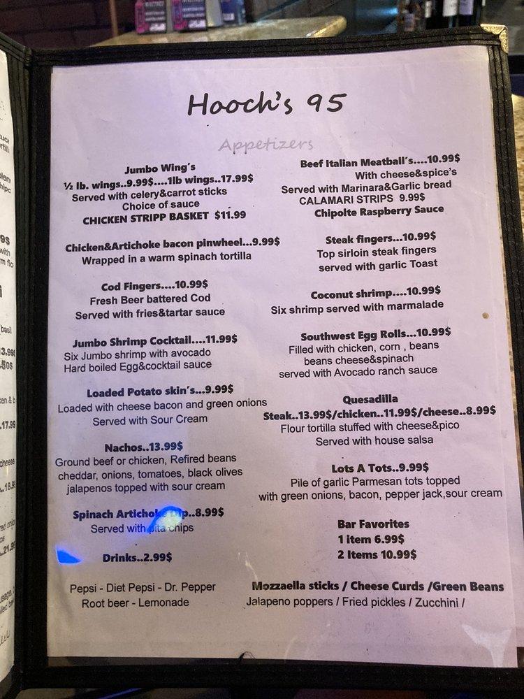 Menu at Hooch's 95 Bar & Grill, Fort Mohave