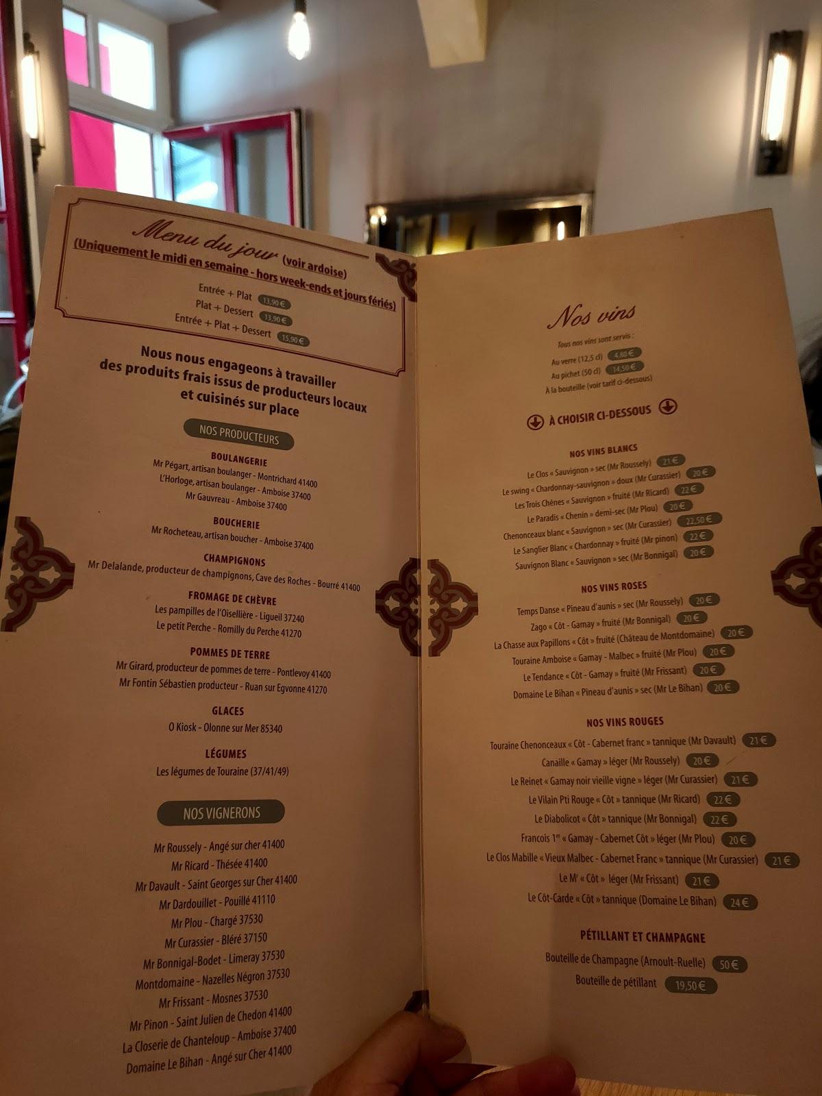 Menu au Le Parvis restaurant à viande, Amboise