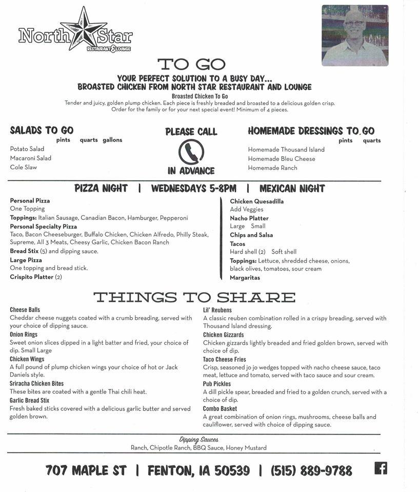 Menu at North Star Lounge pub & bar, Fenton
