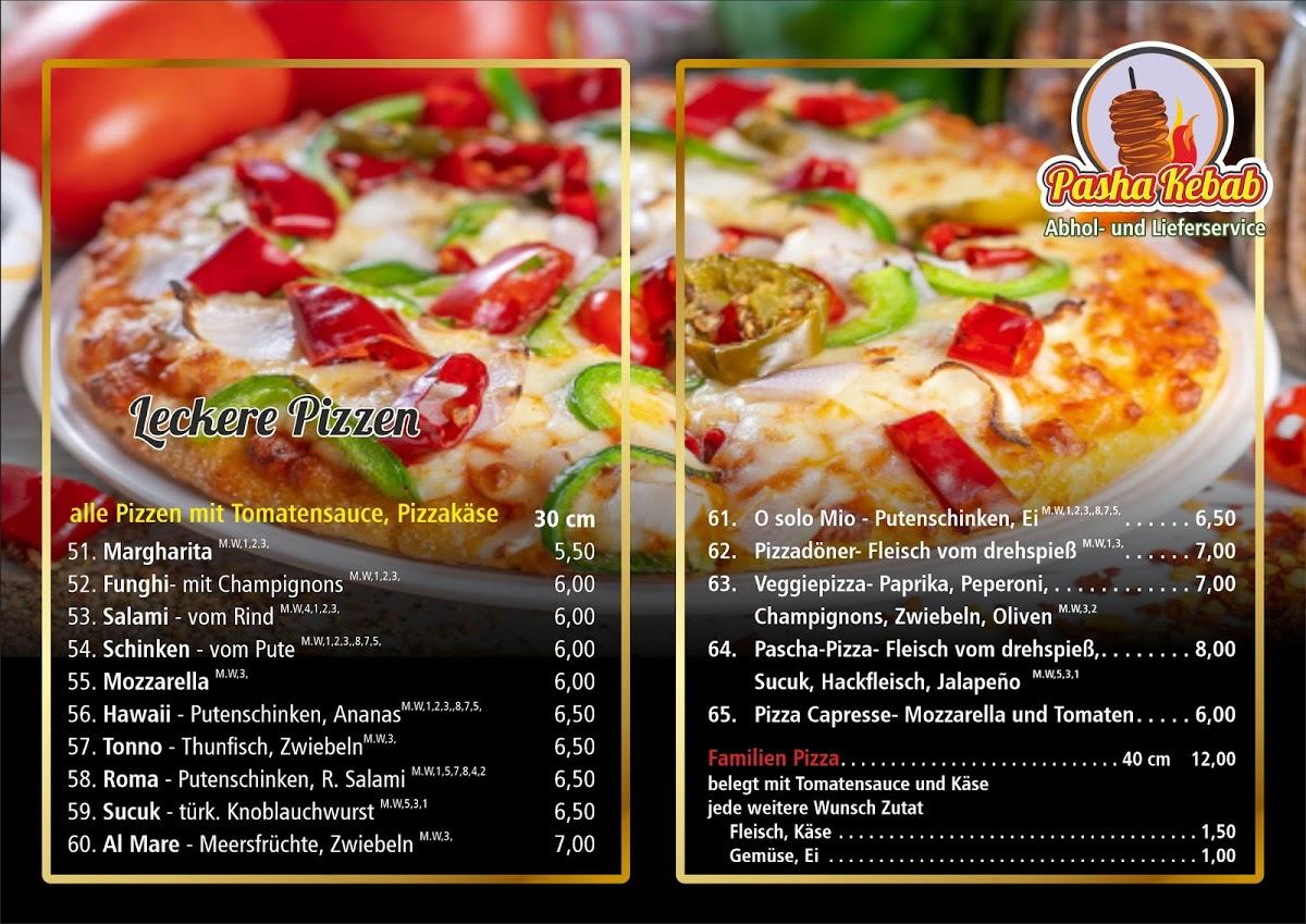 Menu at Pasha Kebap restaurant, Eisingen
