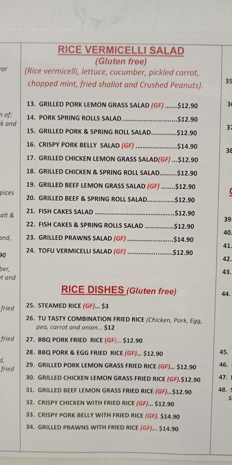 Menu at Pho house traditional Vietnamese food restaurant, Berserker