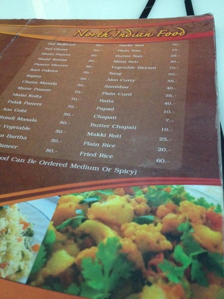 Menu at Punjab Sweets restaurant, Bangkok