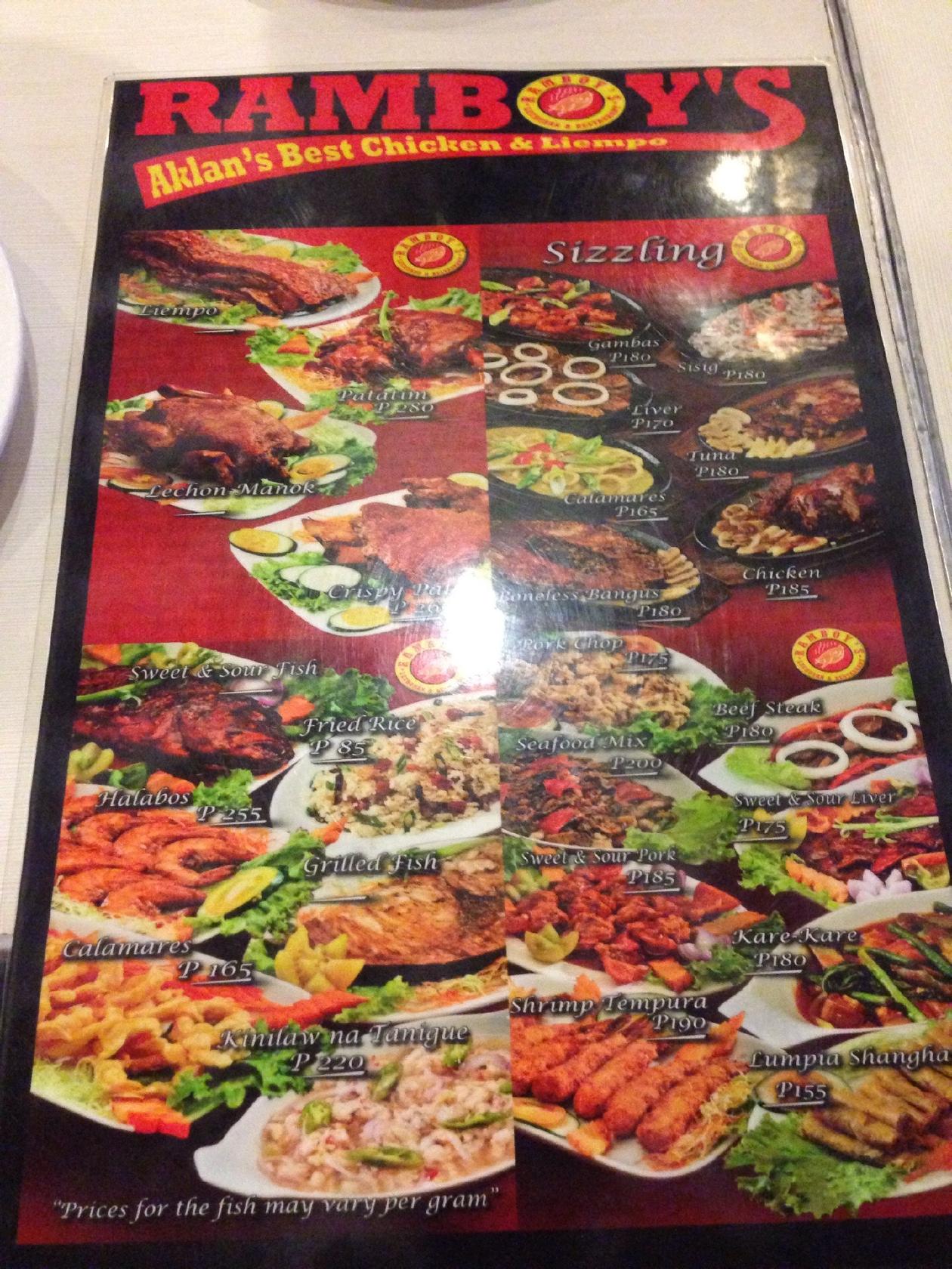 Menu at Ramboy's restaurant, Iloilo City, MGWV+MW3