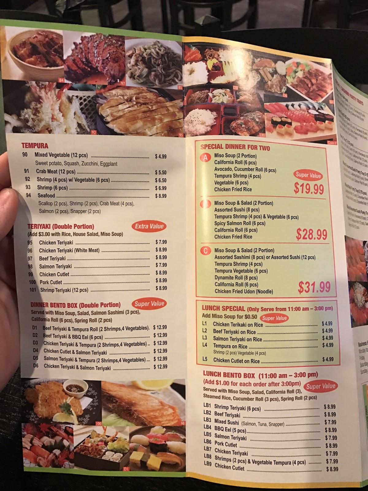 Menu at Sakada Sushi Teriyaki Restaurant, Pickering