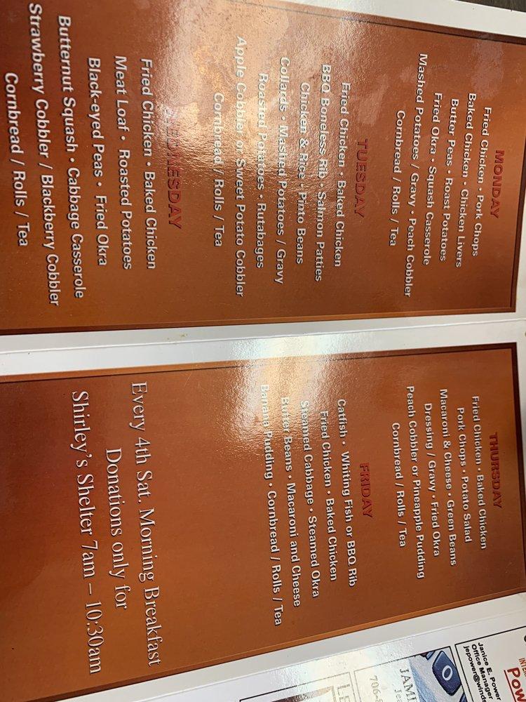 Menu at Shirley's Soul Food Cafe, Toccoa