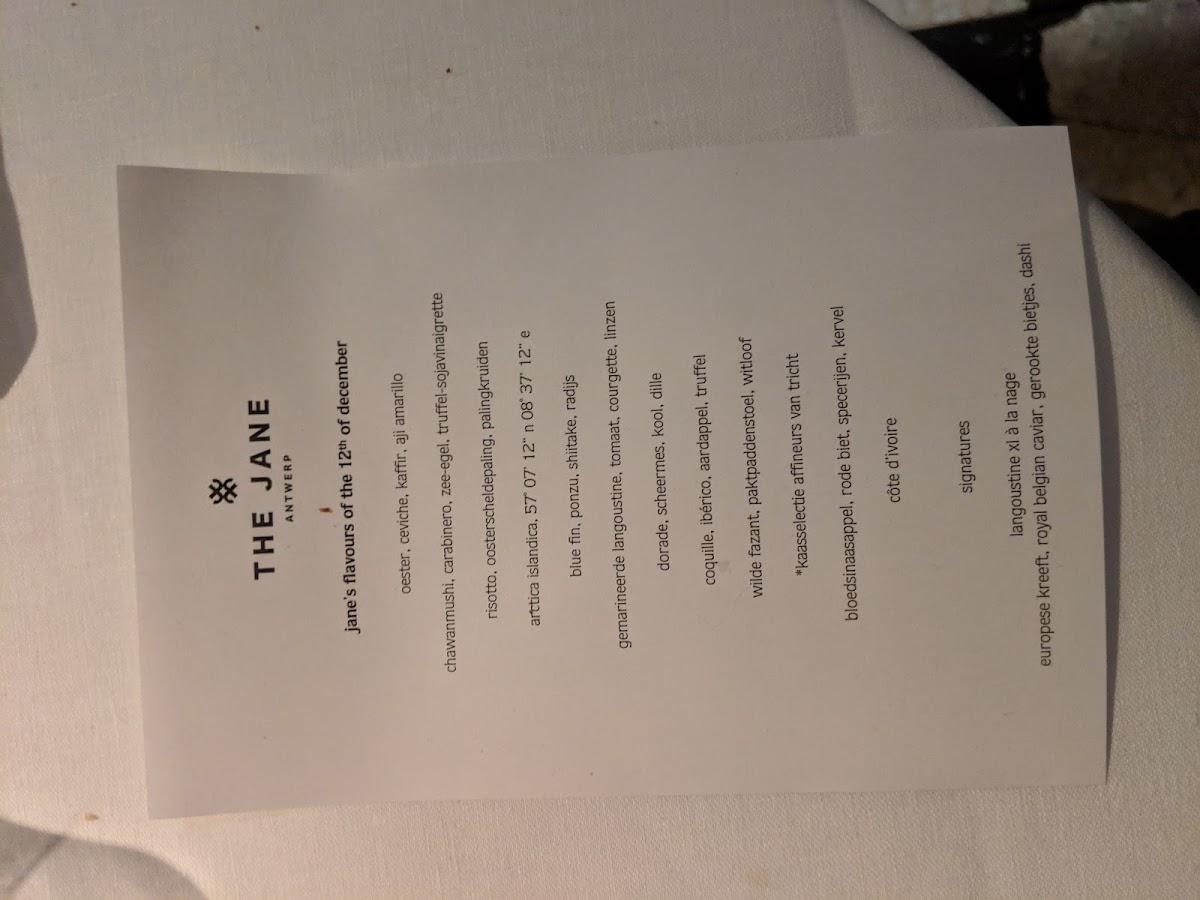 Menu at The Jane, Antwerp