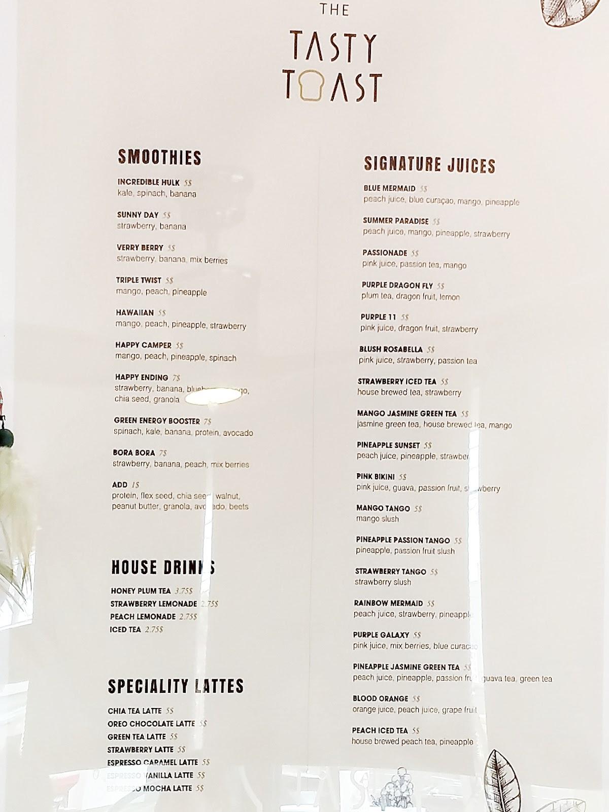 Menu at The Tasty Toast cafe, Philadelphia