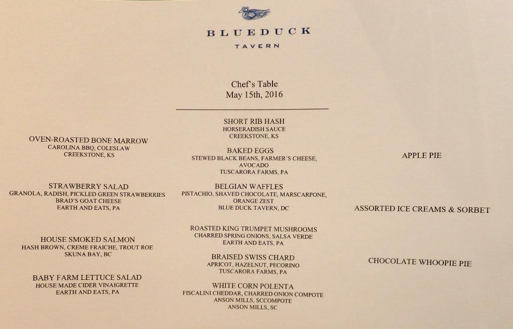 Menu at Blue Duck Tavern pub & bar, Washington