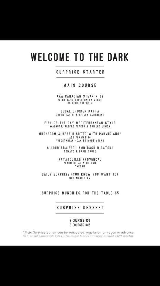 Menu at Dark Table restaurant, Calgary