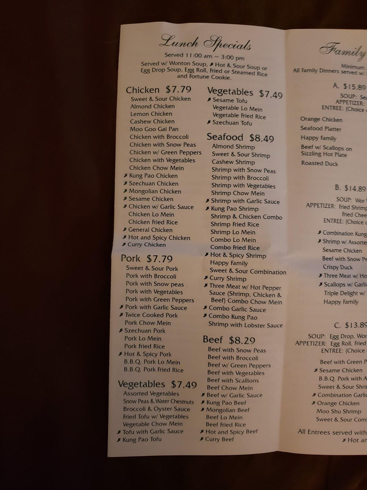Menu at Jade Cafe, Florence