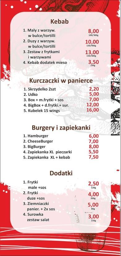 Menu at Kebab Chicken BAR, Bielsko-Biala