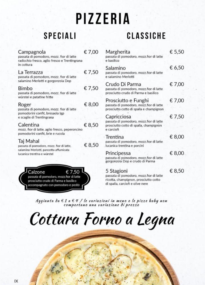 Menu da RISTORANTE PIZZERIA LA TERRAZZA, Trento, Piazzale Europa