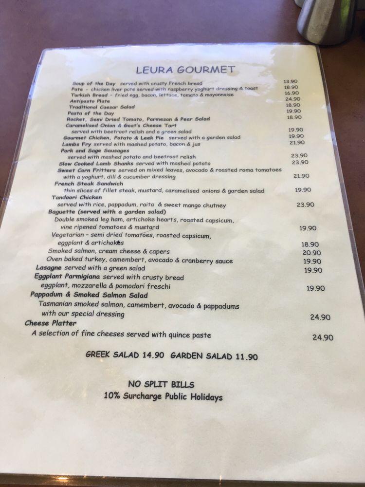Menu at Leura Gourmet cafe, Leura, 159 Leura Mall