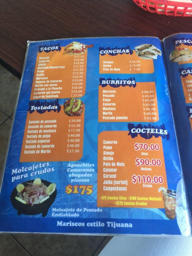 Carta del pub y bar Mariscos La Cacho, Tijuana, Blvd. Agua Caliente 3120