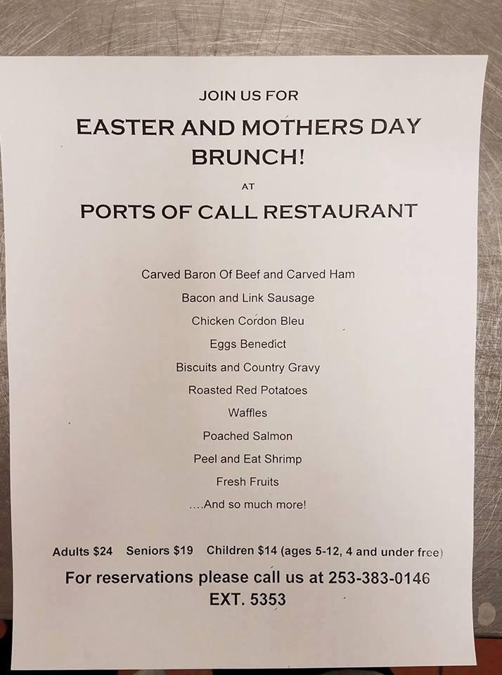 Menu at Port of Call Restaurant, Tacoma
