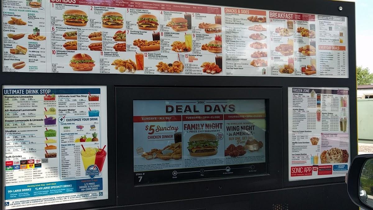 Menu at Sonic Drive-In fast food, Hagerstown, Dual Hwy