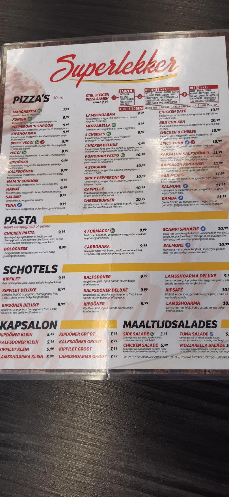 Menu at Super Lekker, Capelle aan den IJssel
