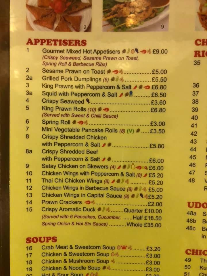 Menu at The Peking Palace fast food, Swanscombe
