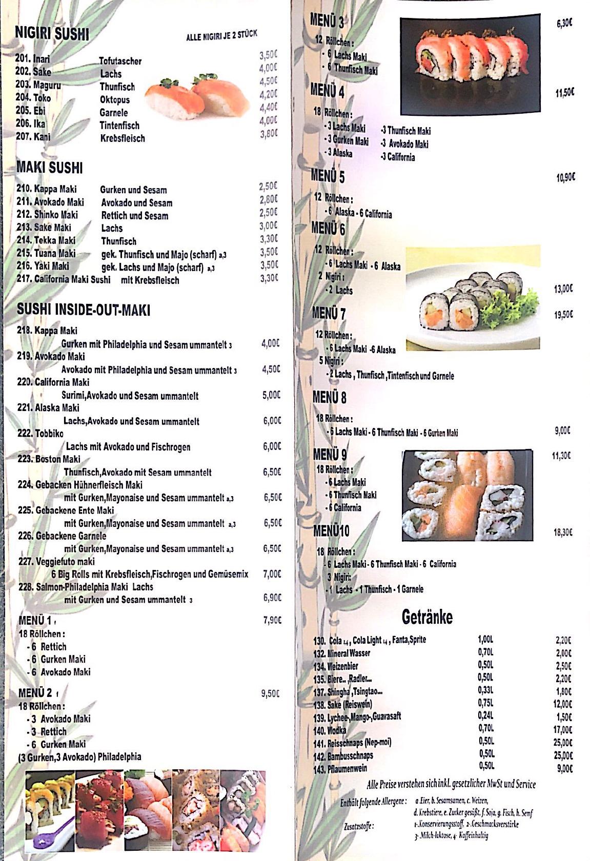 Menu at Vi-Imbiß restaurant, Krefeld