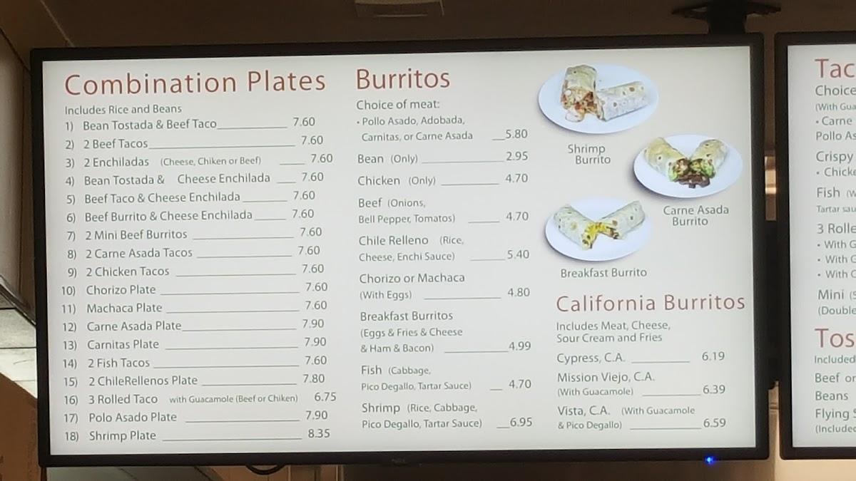 Menu at Albertaco's Mexican Food restaurant, Ridgecrest