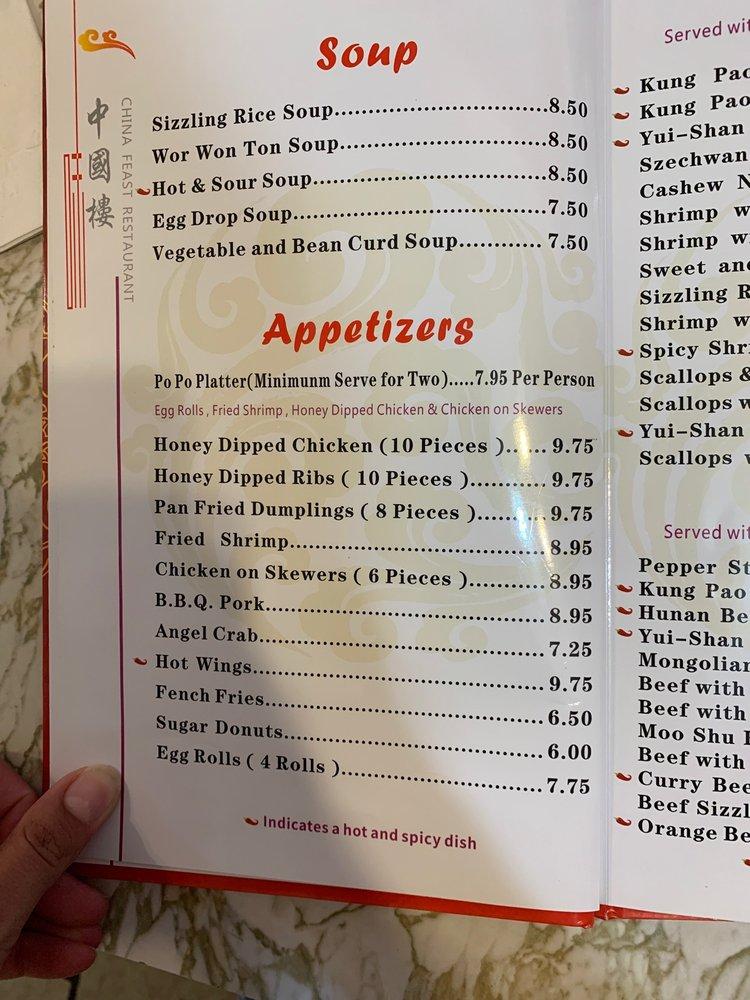 Menu at China Feast restaurant, Winslow
