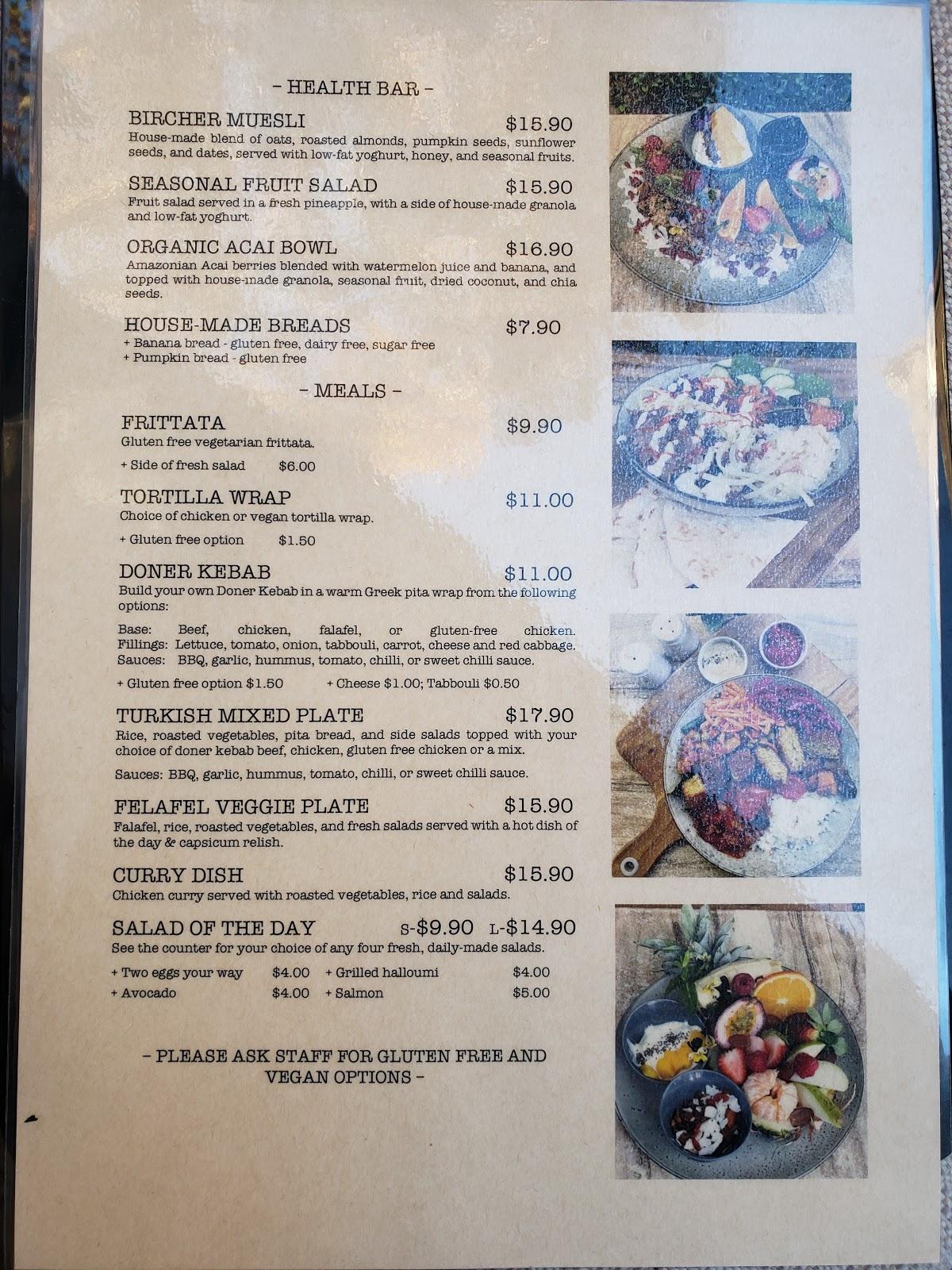 Menu at Dare cafe, The Rocks