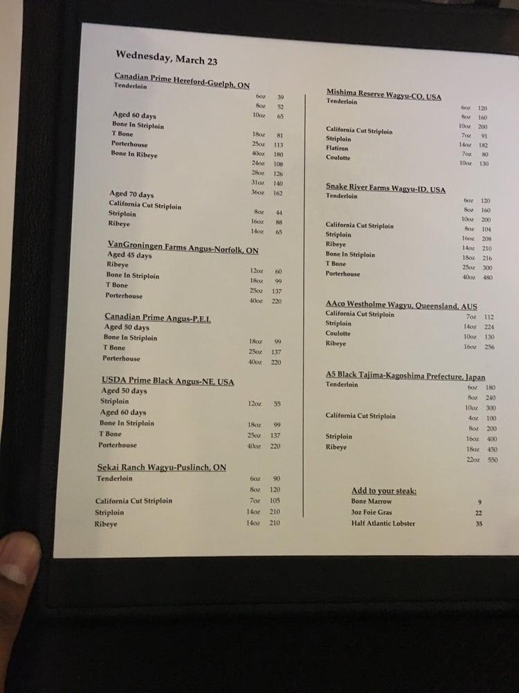 Menu at Jacobs & Co. Steakhouse, Toronto, 12 Brant St