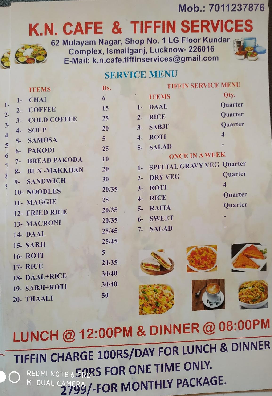 Menu at K.N. Cafe & Tiffin Services, Lucknow