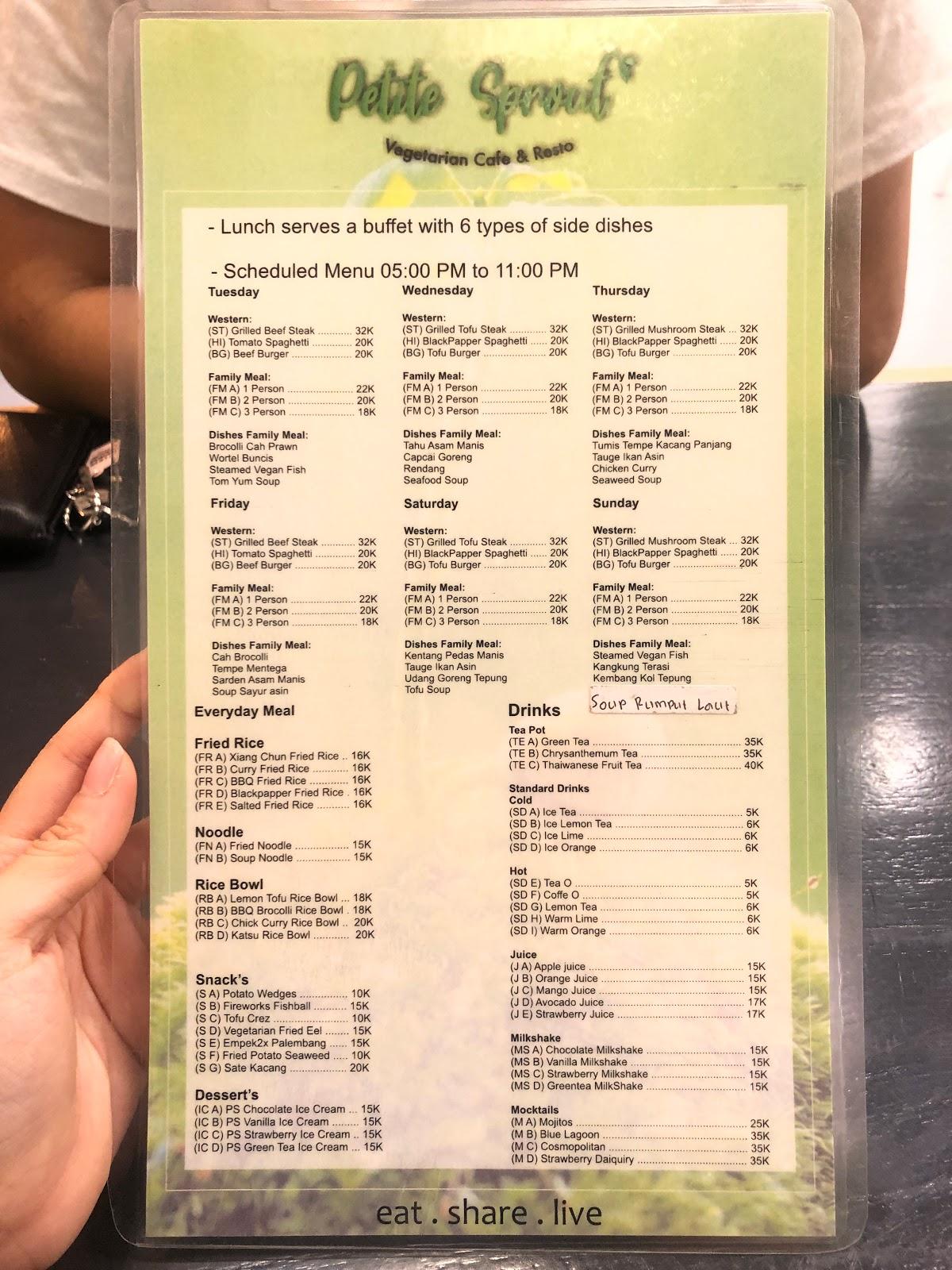 Menu at Petite Sprout Vegetarian Cafe and Resto, Batam
