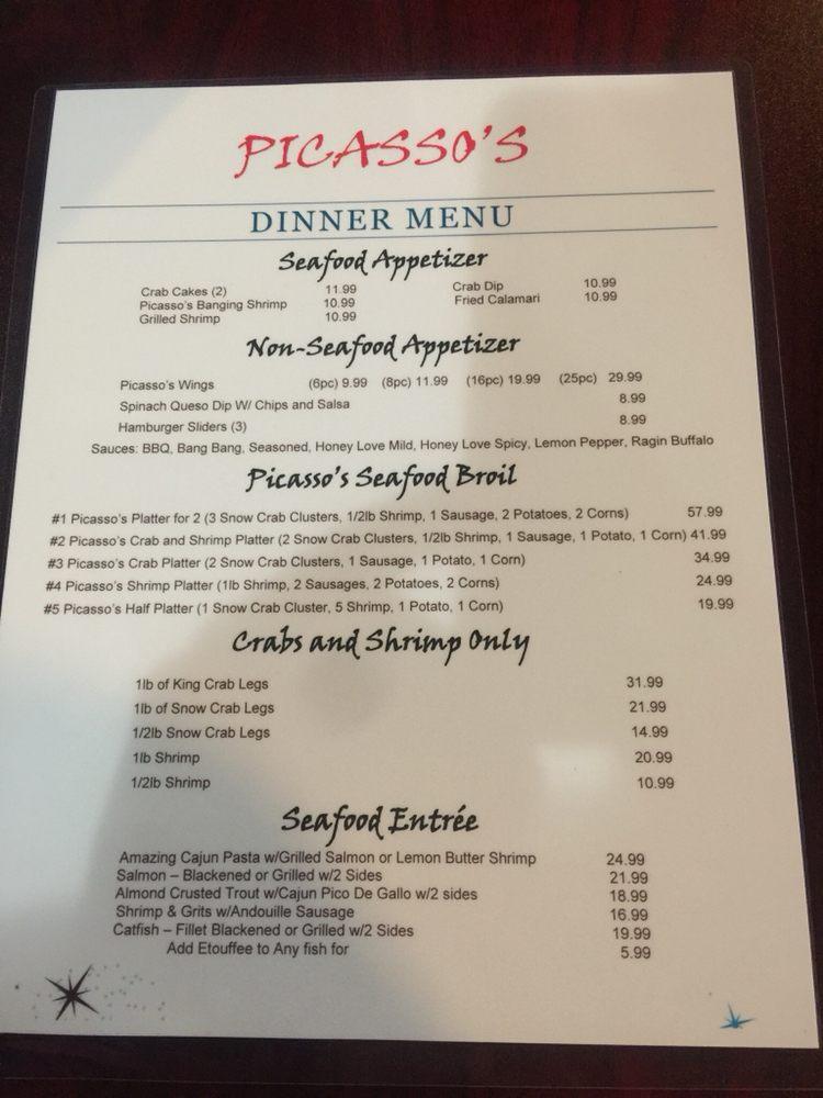 Menu at Picasso's Seafood & Pasta pub & bar, Memphis